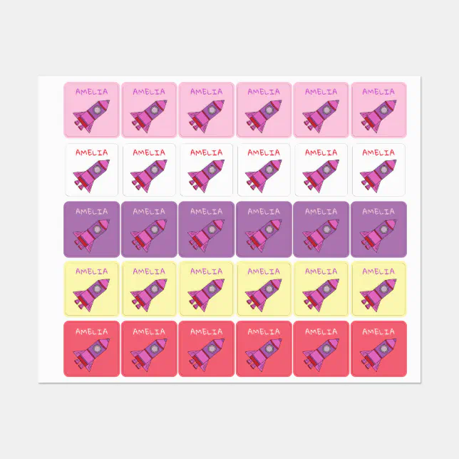 Cute Pink Space Rocket Toddler and Pre-School Name Kids' Labels | Zazzle