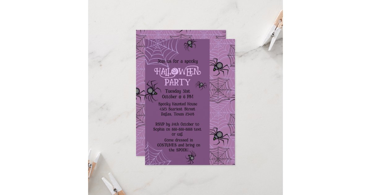 Cute Pink Spider Halloween Party Invitation | Zazzle