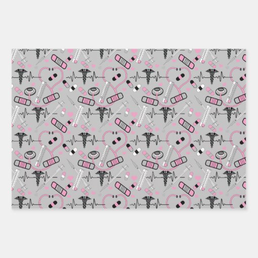 Cute Pink Stethoscope Nurse | Doctor EKG Pattern Wrapping Paper Sheets ...