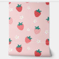 Cute Pink Strawberry Berry Sweet Nursery Room Wallpaper | Zazzle