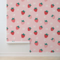 Cute Pink Strawberry Berry Sweet Nursery Room Wallpaper | Zazzle