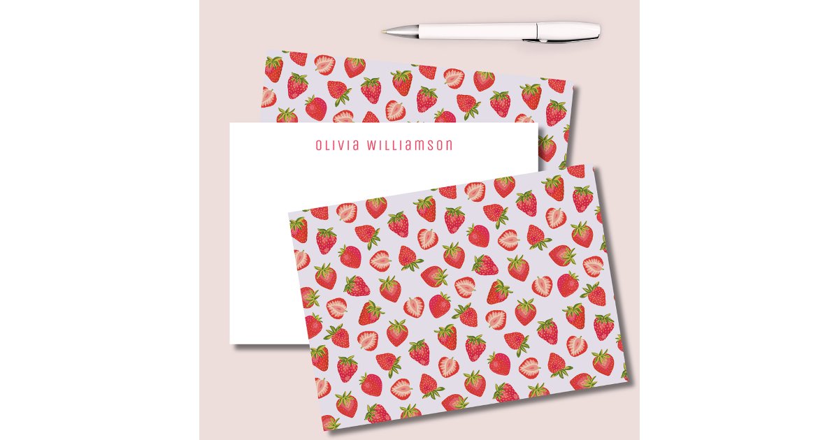 Cute pink strawberry note card | Zazzle