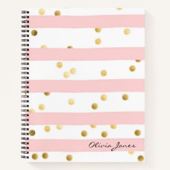 Cute Pink Stripes and Dots with Name Notebook | Zazzle