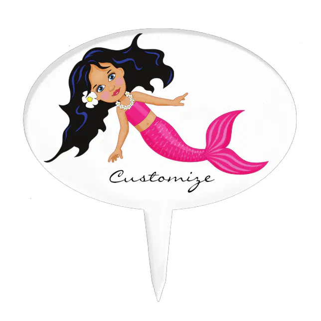 Cute Pink-tailed Mermaid Thunder_Cove Cake Topper | Zazzle