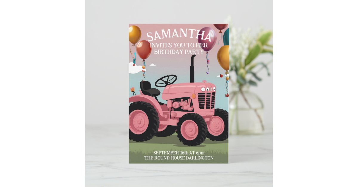 Cute Pink Tractor Birthday Card | Zazzle