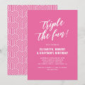 Cute Pink Triple The Fun Joint Birthday Party Invitation | Zazzle