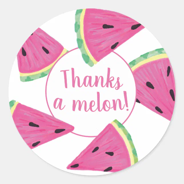 Cute Pink Tropical Watermelon Thank You Classic Round Sticker | Zazzle