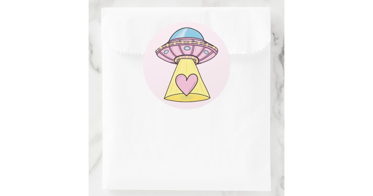 Cute Pink UFO Classic Round Sticker | Zazzle