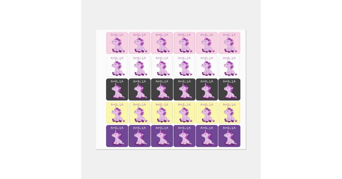 Cute Pink Unicorn Girly Kids Labels with Name | Zazzle