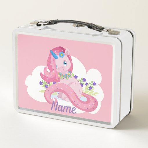 Cute Pink Unicorn Personalized Metal Lunch Box Zazzle