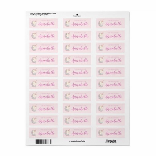 Cute Pink Unicorn School Book Name Sticker Label | Zazzle