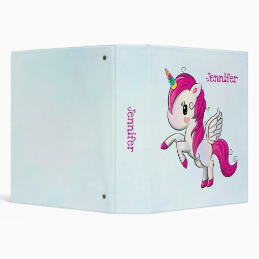 Cute Pink Unicorn with Wings 3 Ring Binder | Zazzle