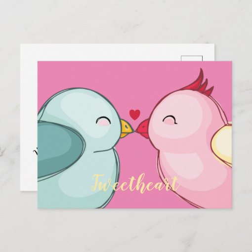 Cute Pink Valentines Day Love Birds Postcard | Zazzle