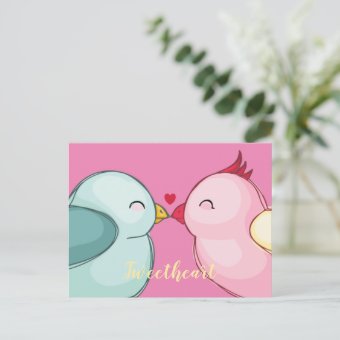 Cute Pink Valentines Day Love Birds Postcard | Zazzle