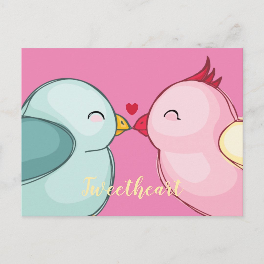 Cute Pink Valentines Day Love Birds Postcard | Zazzle