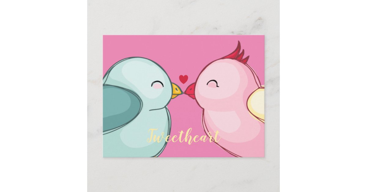 Cute Pink Valentines Day Love Birds Postcard | Zazzle