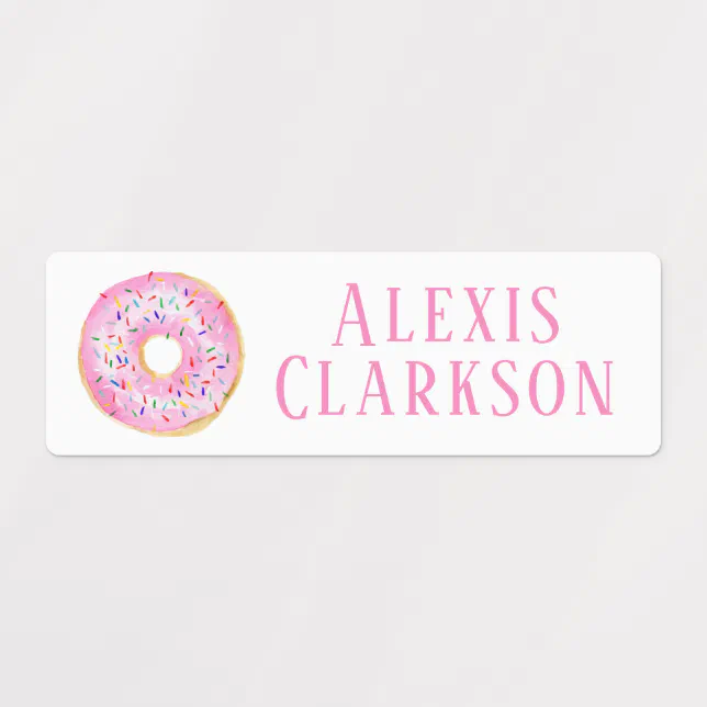 Cute Pink Watercolor Donut Sprinkles Custom Name Kids' Labels | Zazzle