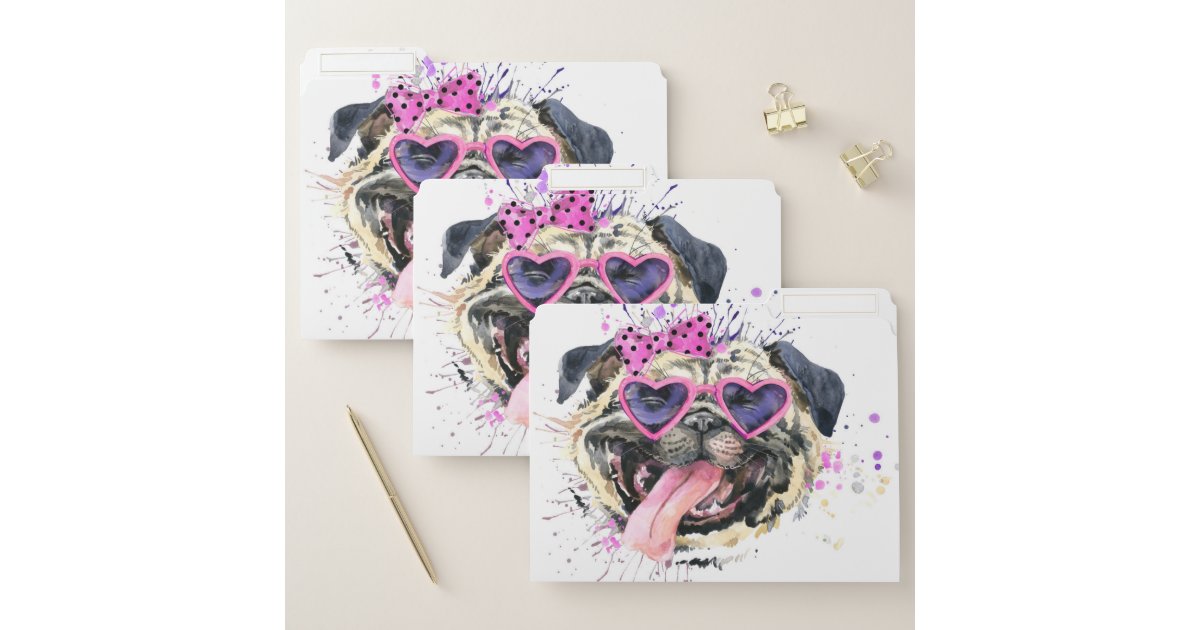 Cute Pink Watercolor Pug File Folder | Zazzle