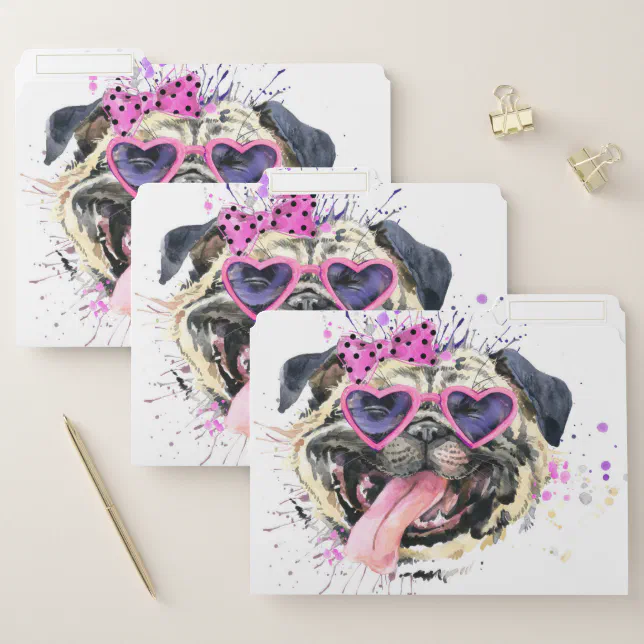 Cute Pink Watercolor Pug File Folder | Zazzle