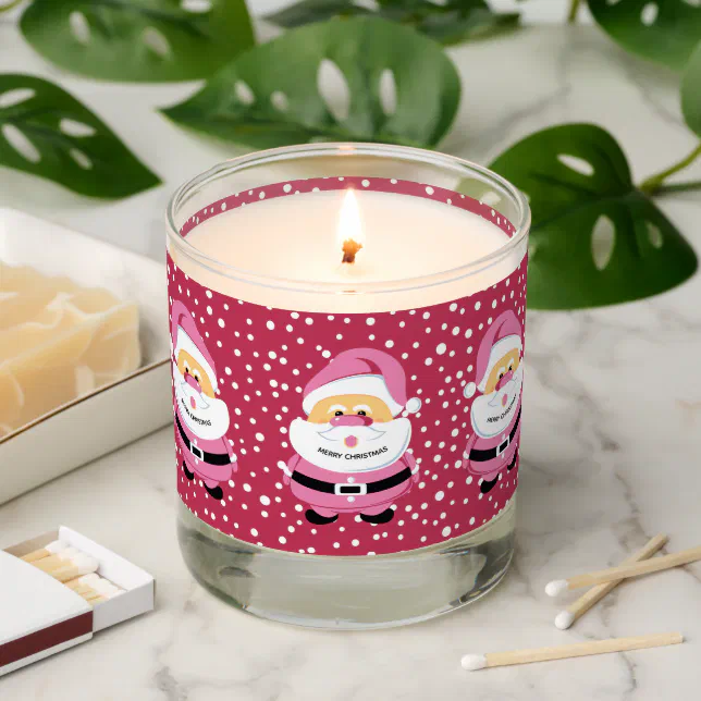 Cute pink whimsical Santa Claus Christmas Scented Candle | Zazzle