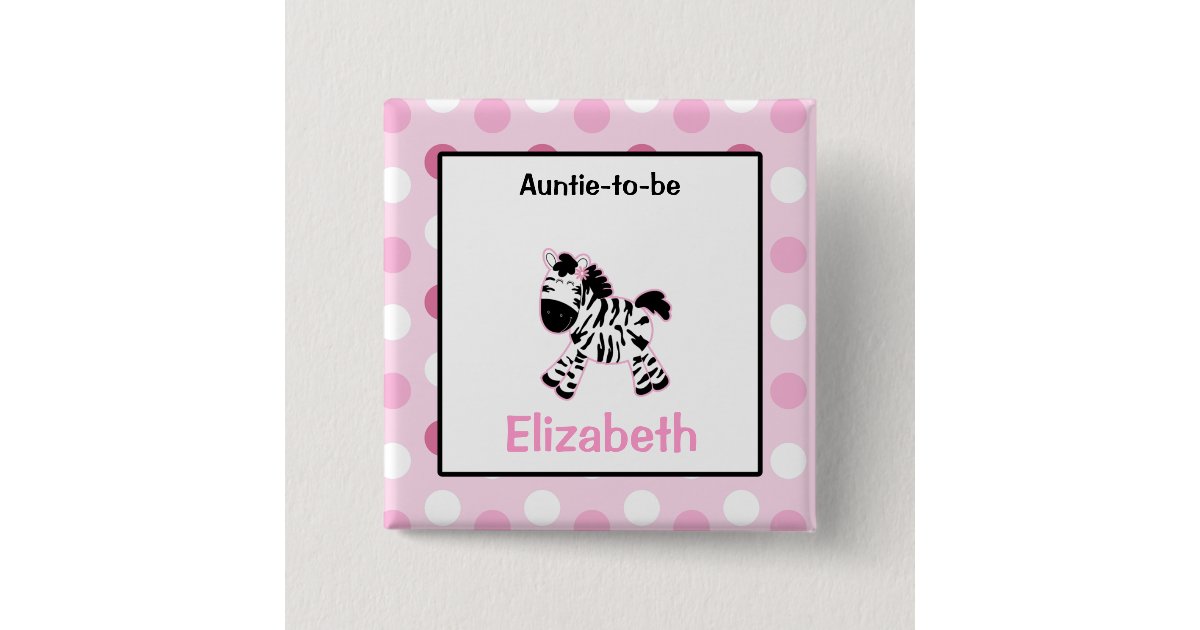 Cute Pink Zebra Customized name tag Button | Zazzle