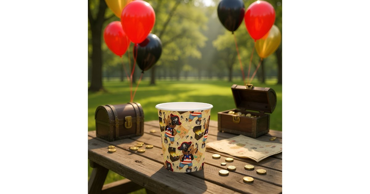 Cute Pirate Bear Treasure Map Party Paper Cups | Zazzle