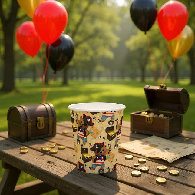 Cute Pirate Bear Treasure Map Party Paper Cups | Zazzle