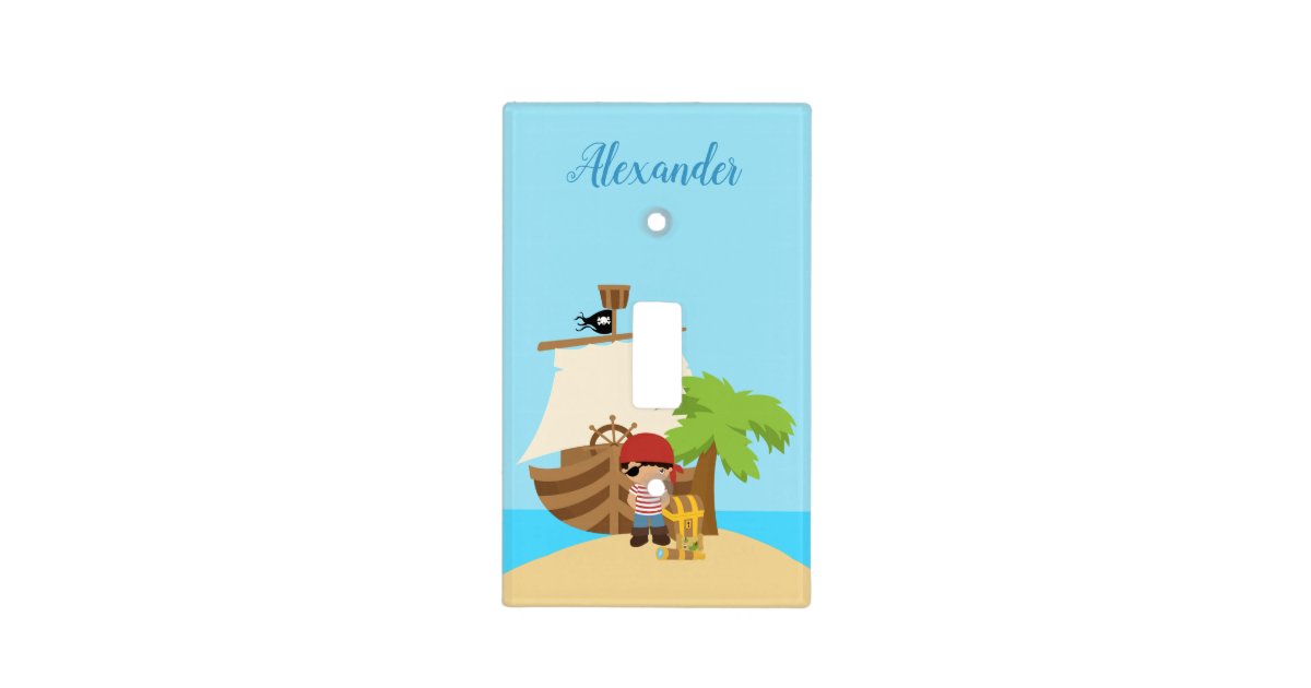 Cute Pirate Boy & A Big Ship Custom Name Light Switch Cover | Zazzle