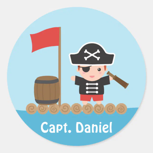 Cute Pirate Captain Ocean Raft Boy Classic Round Sticker | Zazzle