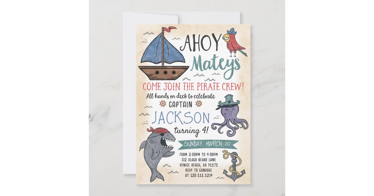 Cute Pirate Characters Birthday Invitation | Zazzle