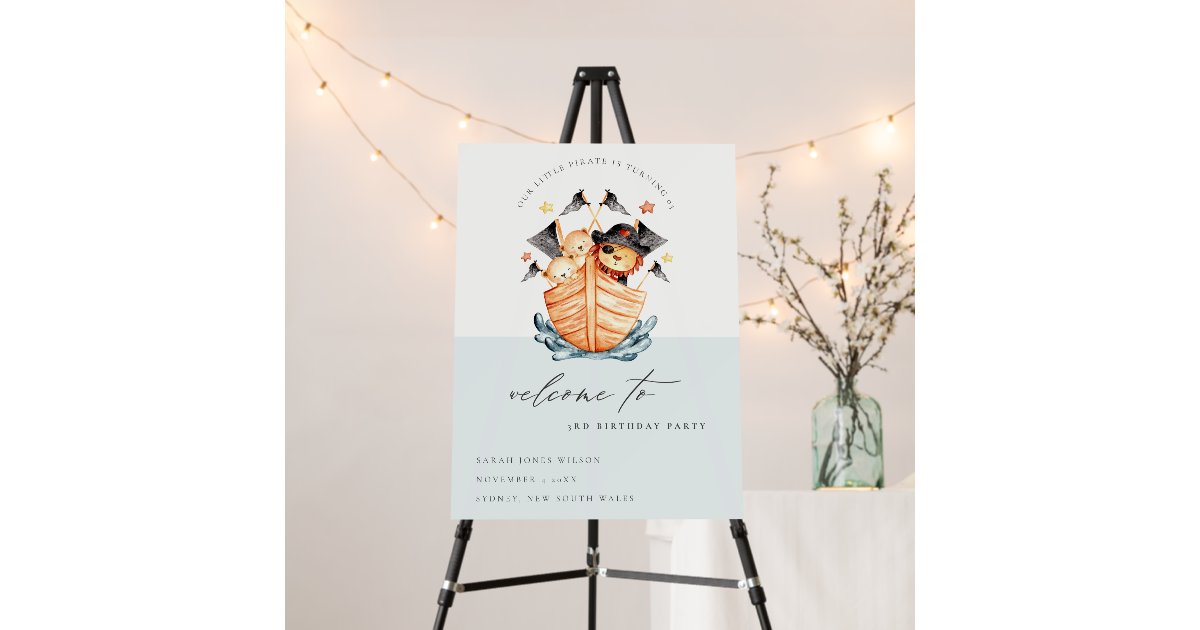 Cute Pirate Ship Lion Cub Kids Birthday Welcome Foam Board | Zazzle