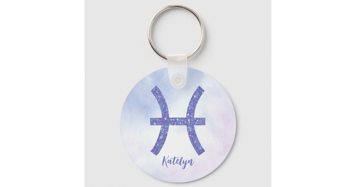 Cute Pisces Astrology Sign Personalized Purple Keychain | Zazzle
