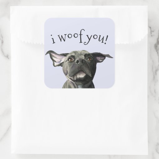 Cute Pit Bull Dog Wiggly Ears | i woof you Square Sticker | Zazzle