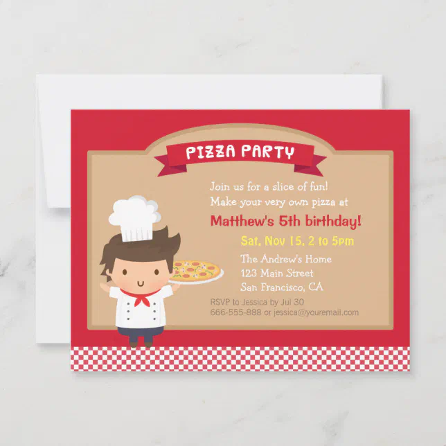 Cute Pizza Chef Boy Birthday Party Invitations | Zazzle