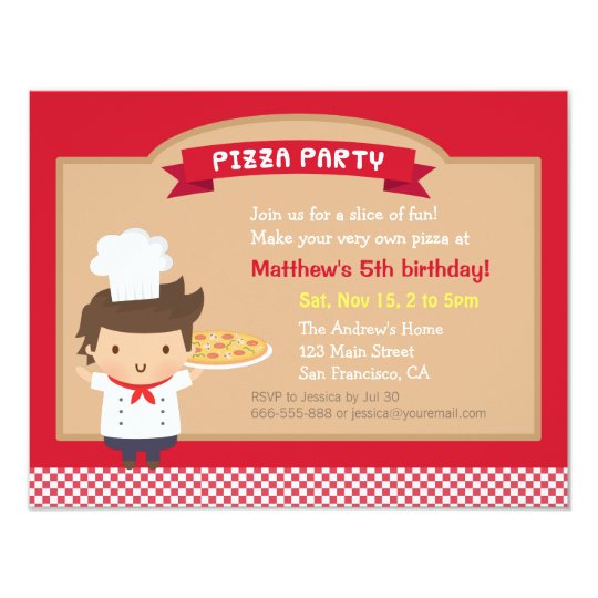 Cute Pizza Chef Boy Birthday Party Invitations | Zazzle.com