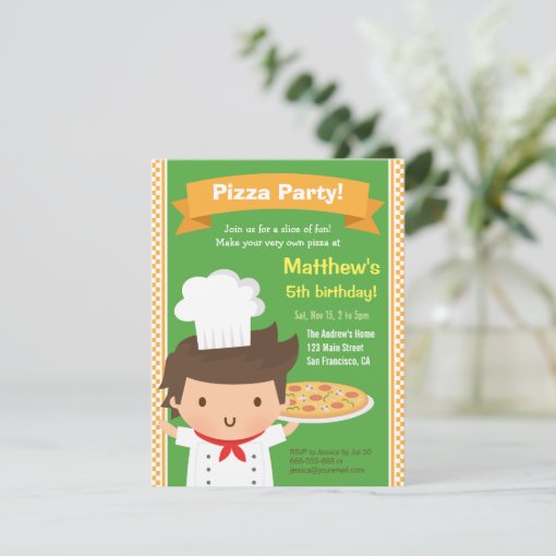Cute Pizza Chef Boy Kids Birthday Party Invitation | Zazzle