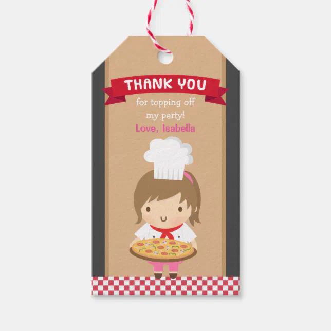 Cute Pizza Chef Girl Birthday Party Gift Tags | Zazzle
