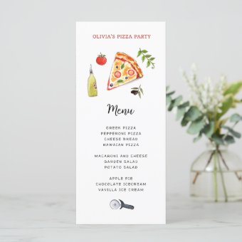 Cute Pizza Party Menu Card | Zazzle