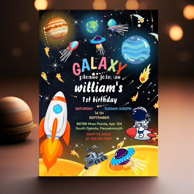 cute Planet Alien Stars Space galaxy 1st Birthday Invitation | Zazzle
