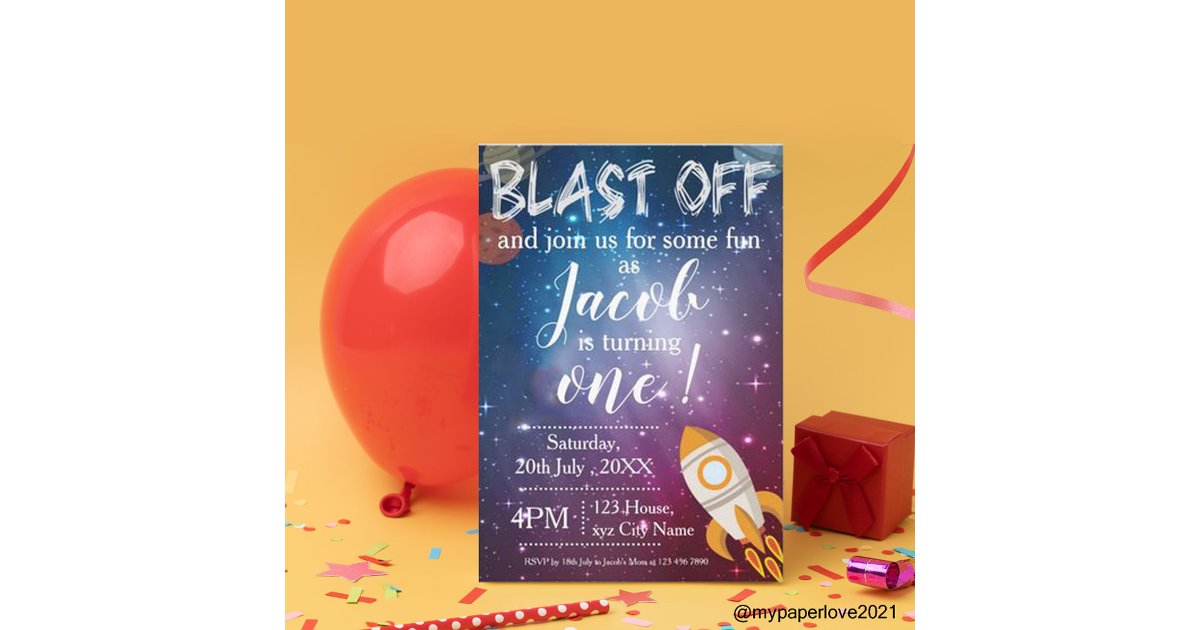 Cute Planet Rocket Space Galaxy Themed Birthday Postcard | Zazzle