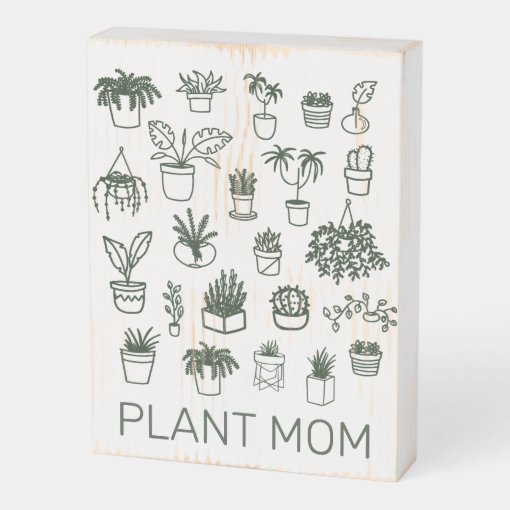 Cute Plant Mom Houseplant Illustration in Green Wooden Box Sign | Zazzle