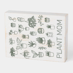 Cute Plant Mom Houseplant Illustration in Green Wooden Box Sign | Zazzle