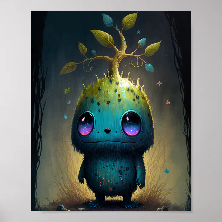 Cute Plant Monster Fantasy Art Poster | Zazzle
