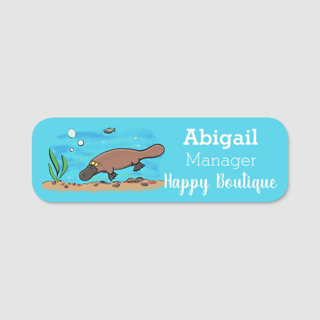 Cute platypus swimming cartoon name tag | Zazzle