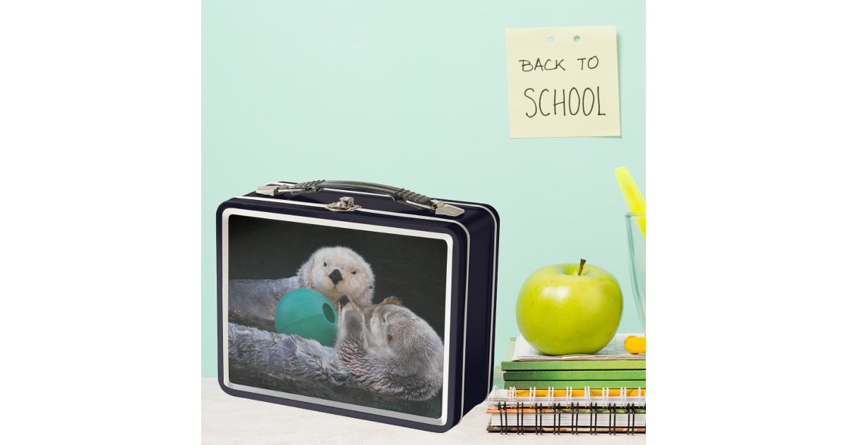 Cute Playful Sea Otters Metal Lunch Box | Zazzle