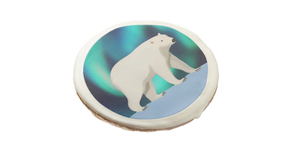 Cute Polar Bear and Northern Lights Sugar Cookie | Zazzle