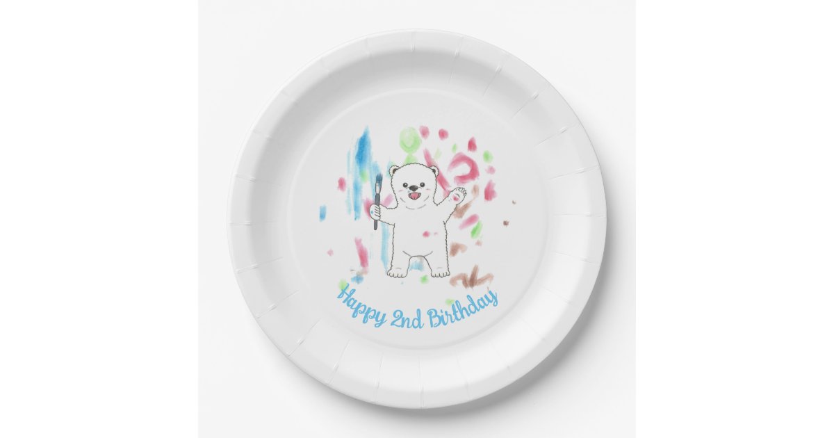 Cute Polar Bear Art Birthday Party Paper Plate | Zazzle