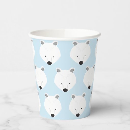 Cute Polar Bear Face Pattern Animal Paper Cups | Zazzle