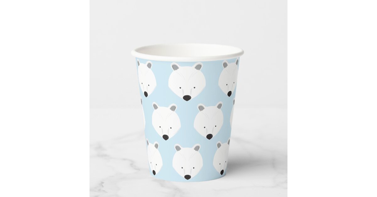 Cute Polar Bear Face Pattern Animal Paper Cups | Zazzle
