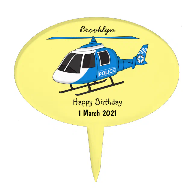Cute police department helicopter chopper cartoon cake topper | Zazzle